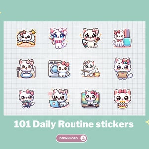 Digital Stickers | Daily Routine Stickers | Cute Kawaii Planner ...