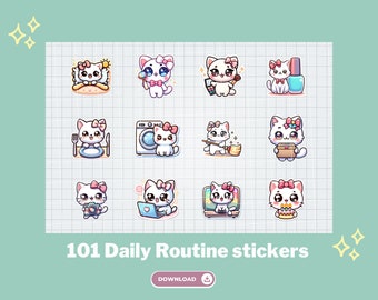 Digital Stickers | Daily Routine Stickers | Cute Kawaii Planner ...
