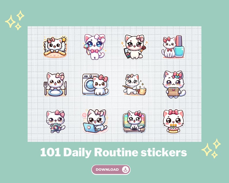 Digital Stickers | Daily Routine Stickers | Cute Kawaii Planner ...