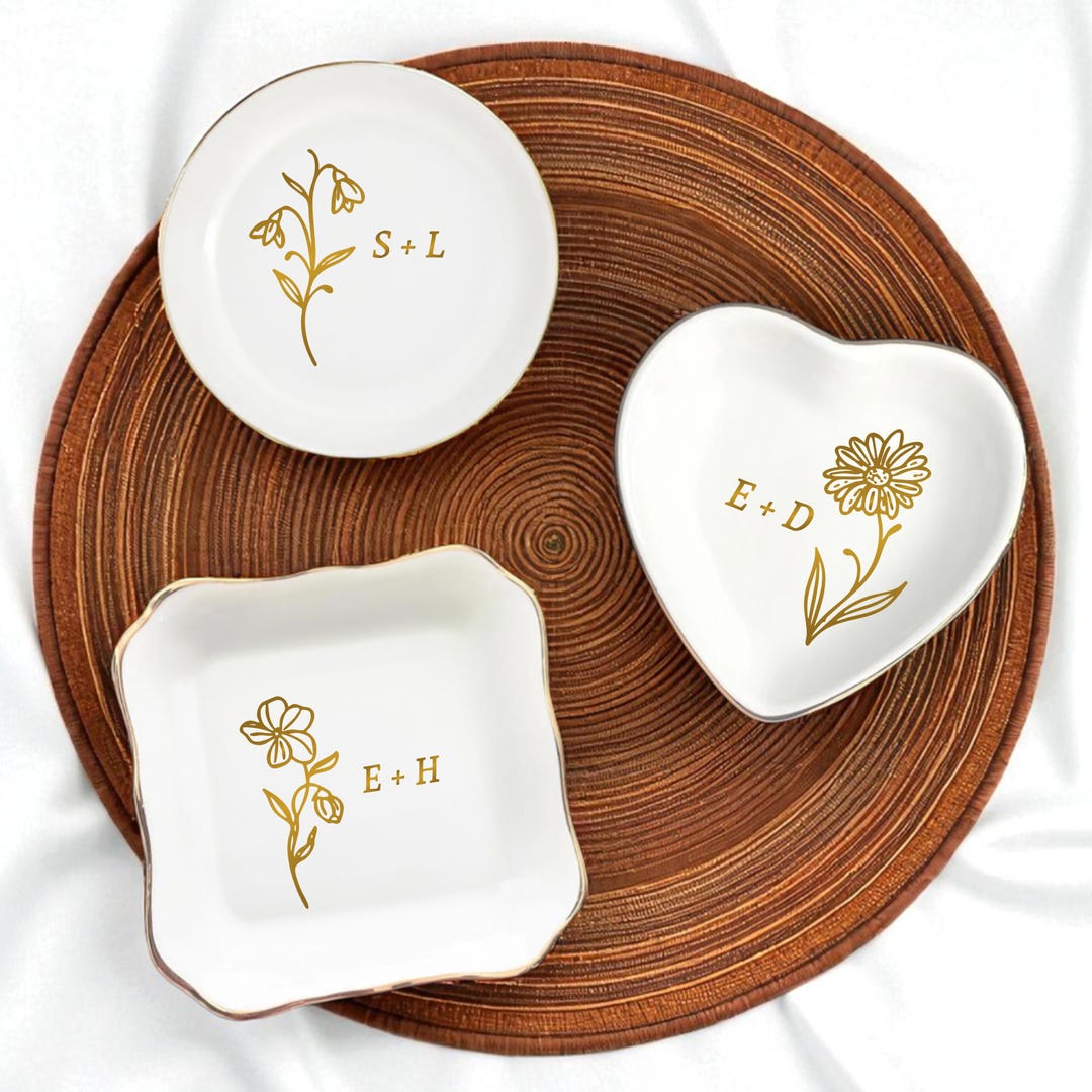 Personalized Floral Ring Dish, Custom Ceramic Jewelry Dish, Wedding ...