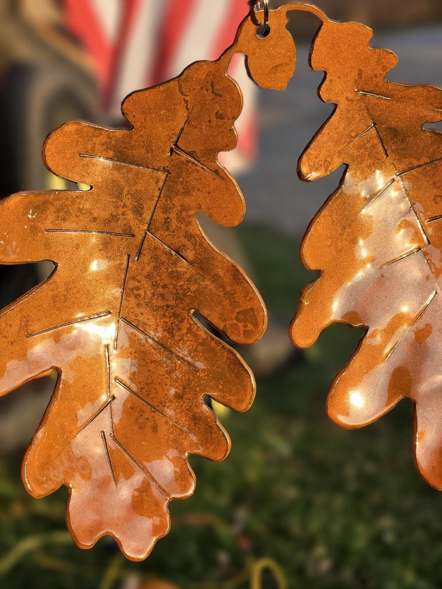 Hand Forged Autumn Twin Oak Leaf Fall Decor Outdoor Indoor Wind Spinner ...