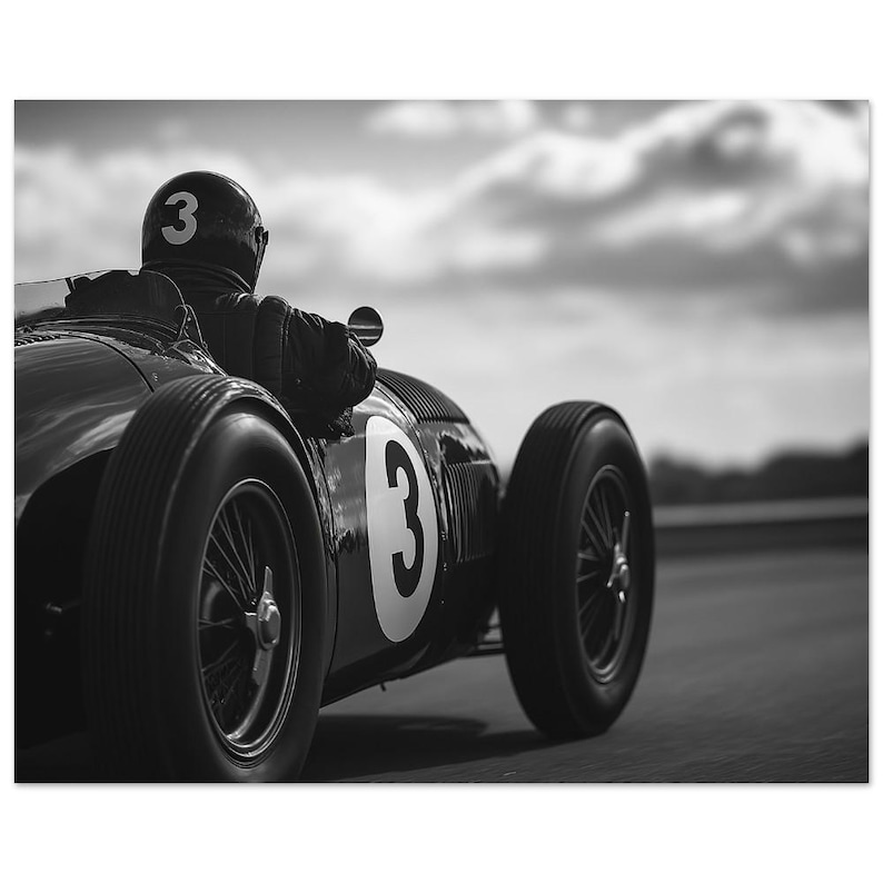 Vintage Racing Car Black and White Photo – Retro Motorsport Print ...