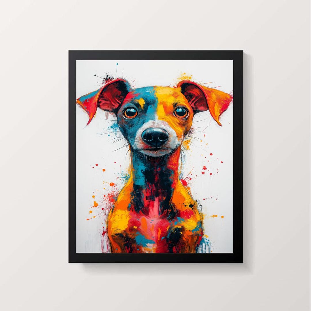 Whippet Splatter Artwork, Vibrant Neon Whippet Art, Colourful Splatter ...