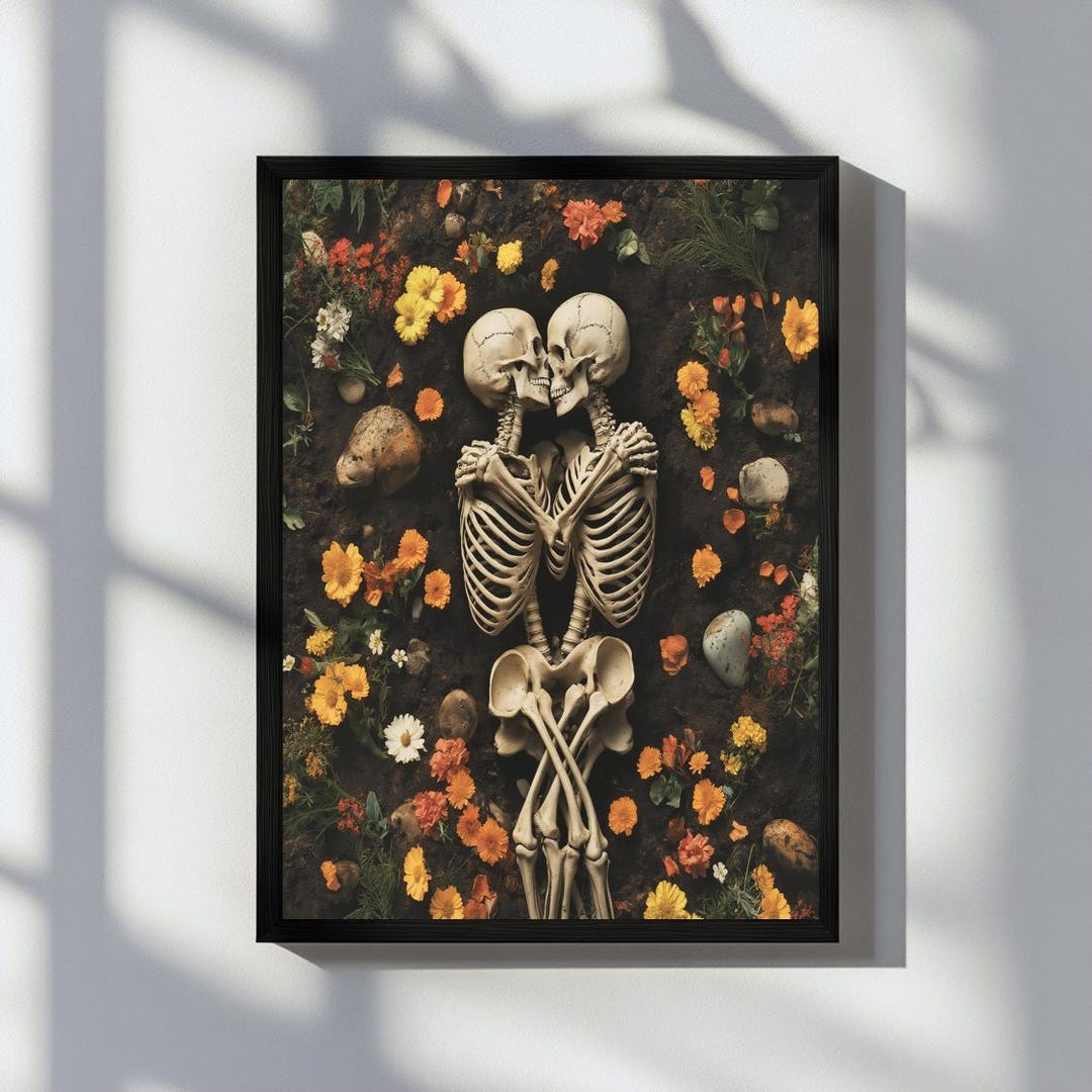 Eternal Love Skeletons Embraced Amid Blossoms: Unique Gothic Romantic ...