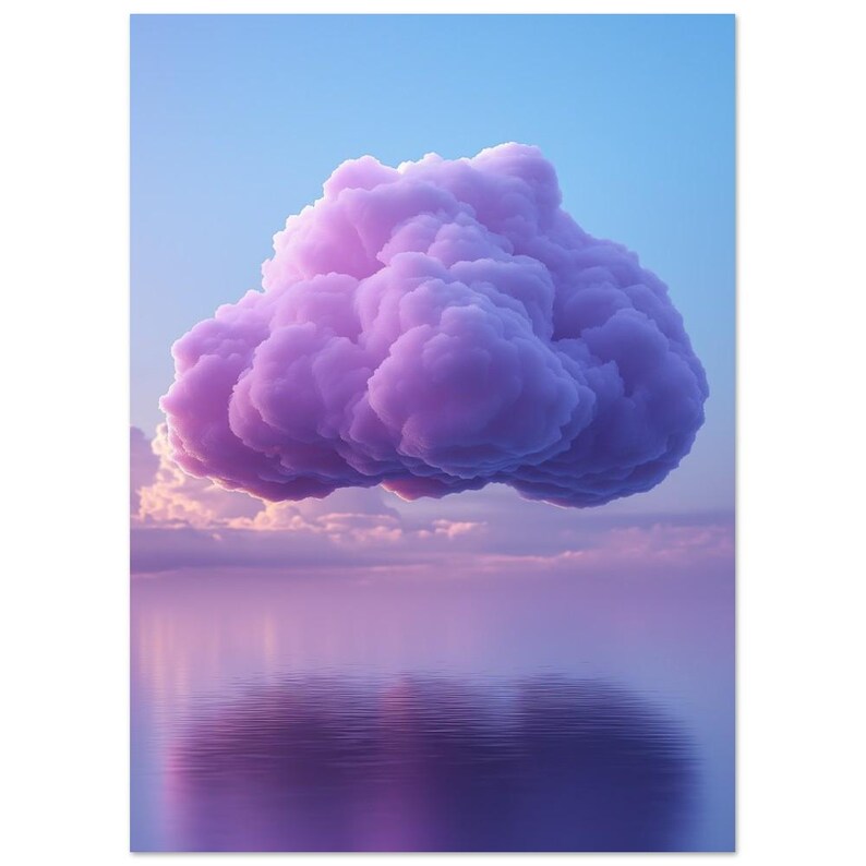 Serene Floating Cloud Art Minimalistic Purple Sky Print, Tranquil ...