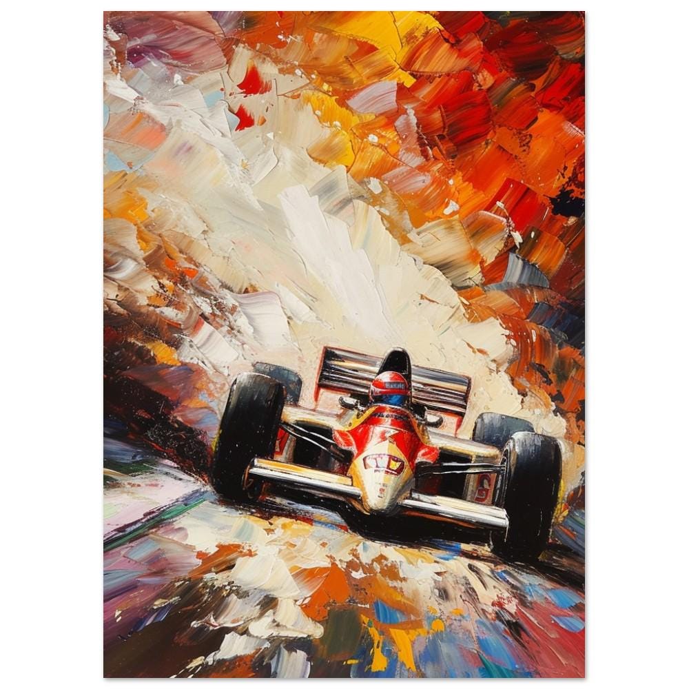 Dynamic Formula One Racing Car Oil Painting, Vibrant Motorsport Wall ...