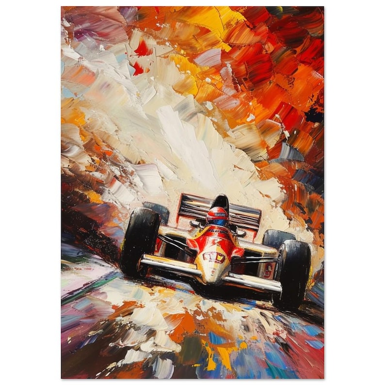 Dynamic Formula One Racing Car Oil Painting, Vibrant Motorsport Wall ...