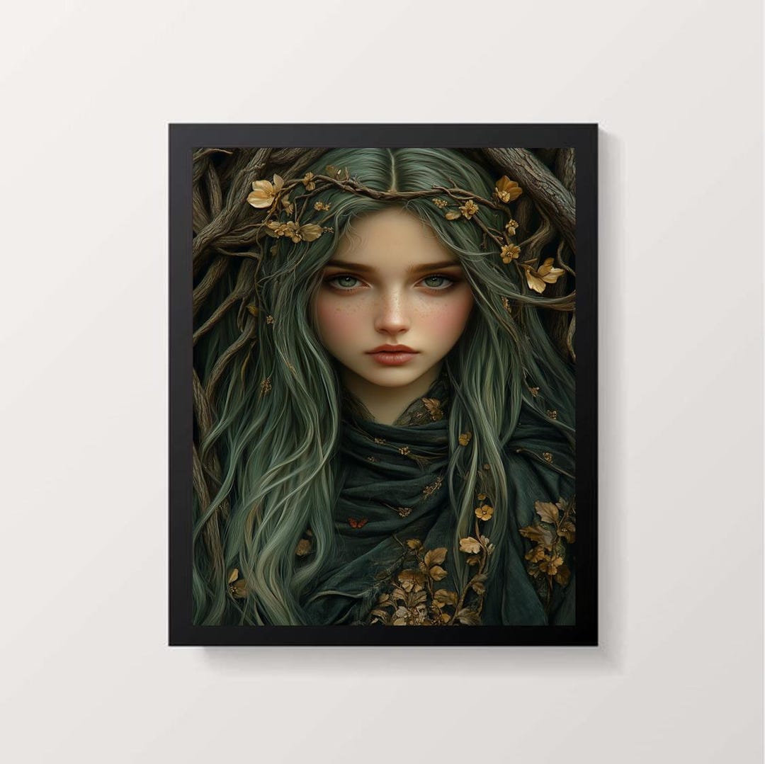 Art Nouveau Forest Nymph Wall Art – Botanical Fairy Print, Mystical ...