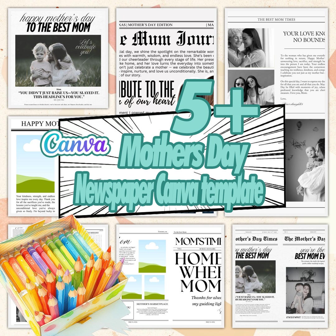 Editable Mothers Day Newspaper Template - Canva DIY Gift for Mom ...