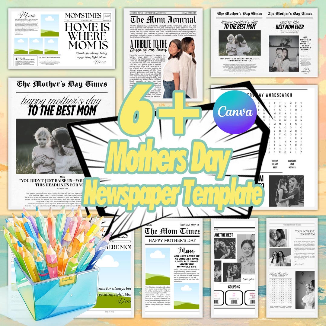 Editable Mothers Day Newspaper Template - Canva DIY Gift for Mom ...
