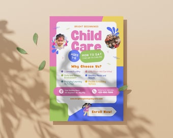 Editable Childcare Flyer Template: Modern Daycare Enrollment (digital ...