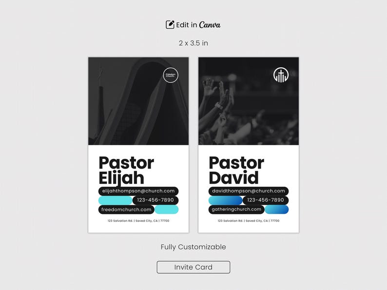 Modern Church Business Cards Canva Templates, Aesthetic New Pastor’s ...