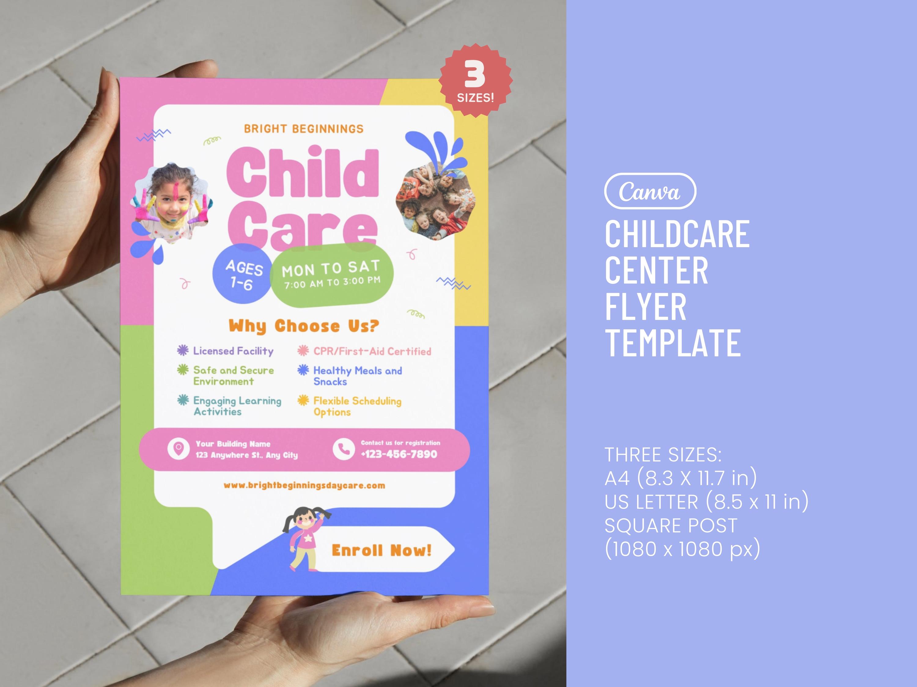 Editable Childcare Flyer Template: Modern Daycare Enrollment (digital ...