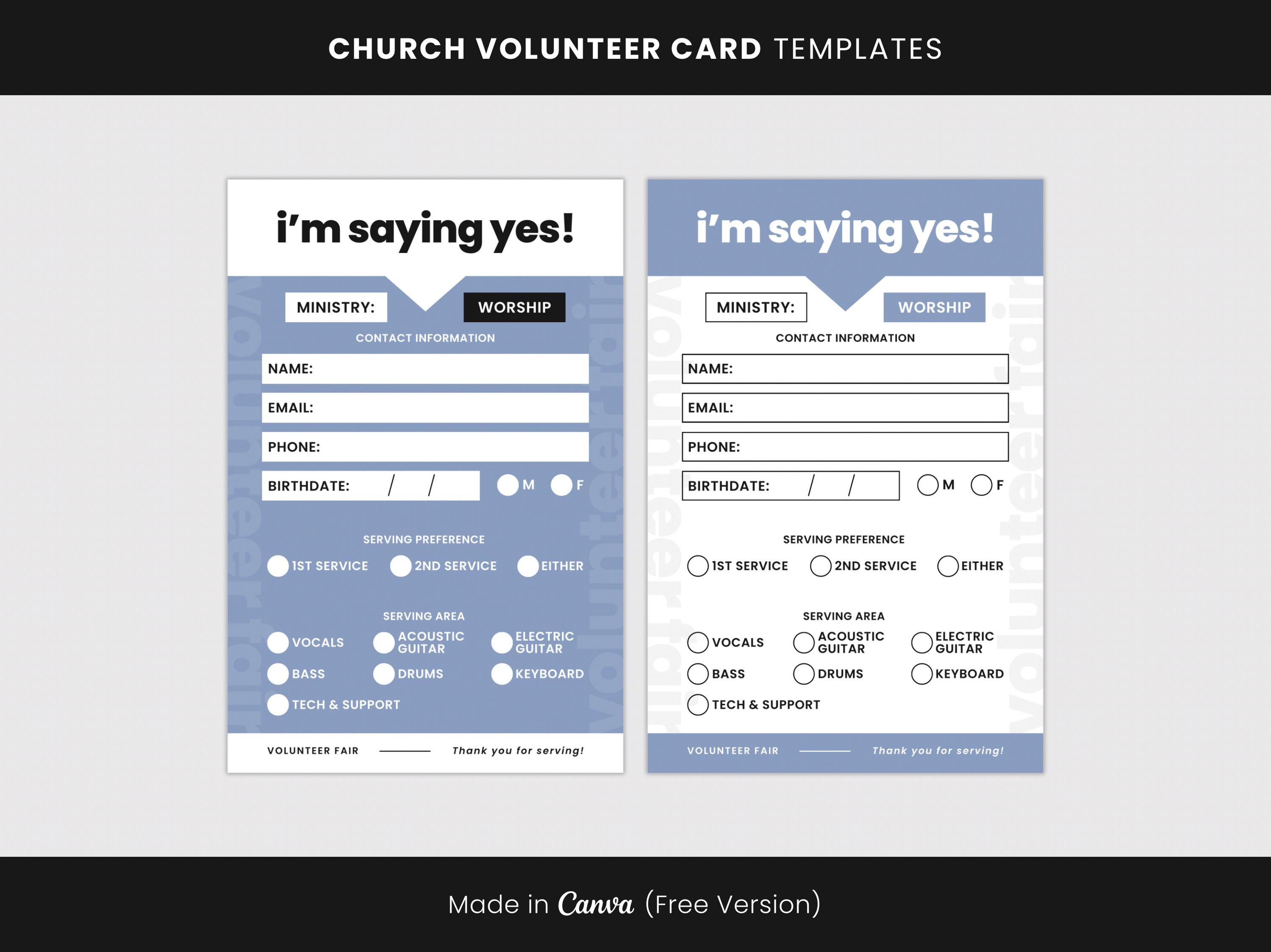 Church Volunteer Cards Template: Ministry Sign-up Forms (canva Editable ...