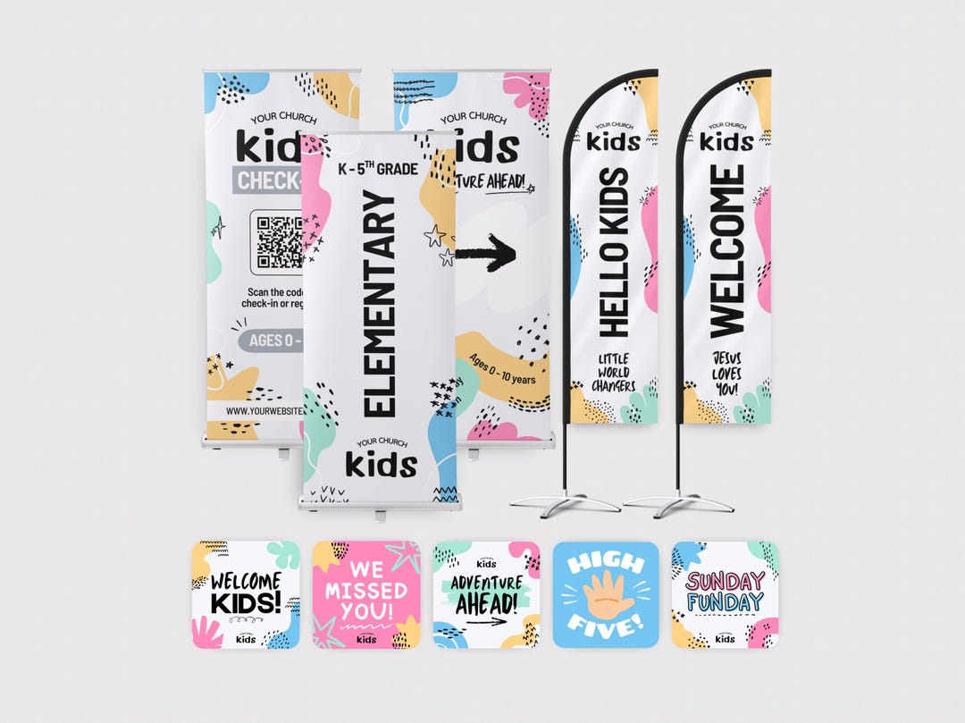Kids Ministry Banner Templates: Modern Kids Church Welcome Signs (canva ...