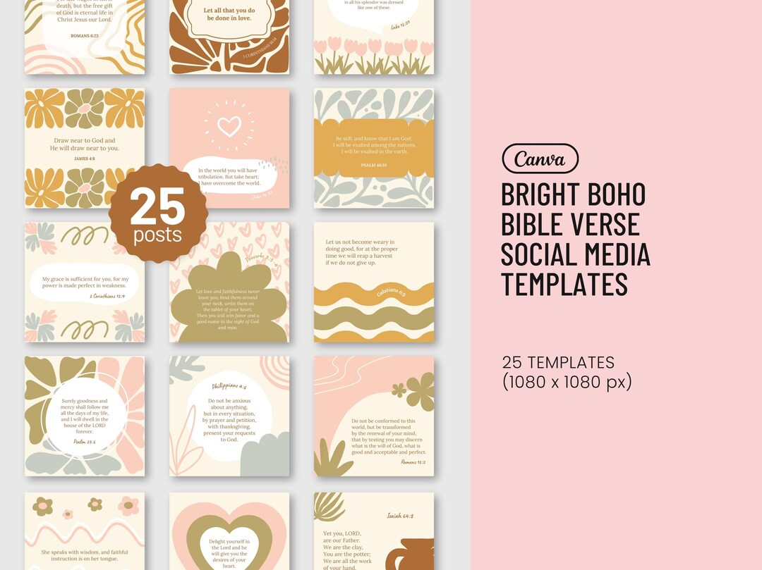 25 Bright Boho Bible Verse Social Media Templates, Encouraging ...
