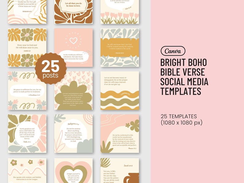25 Bright Boho Bible Verse Social Media Templates, Encouraging ...