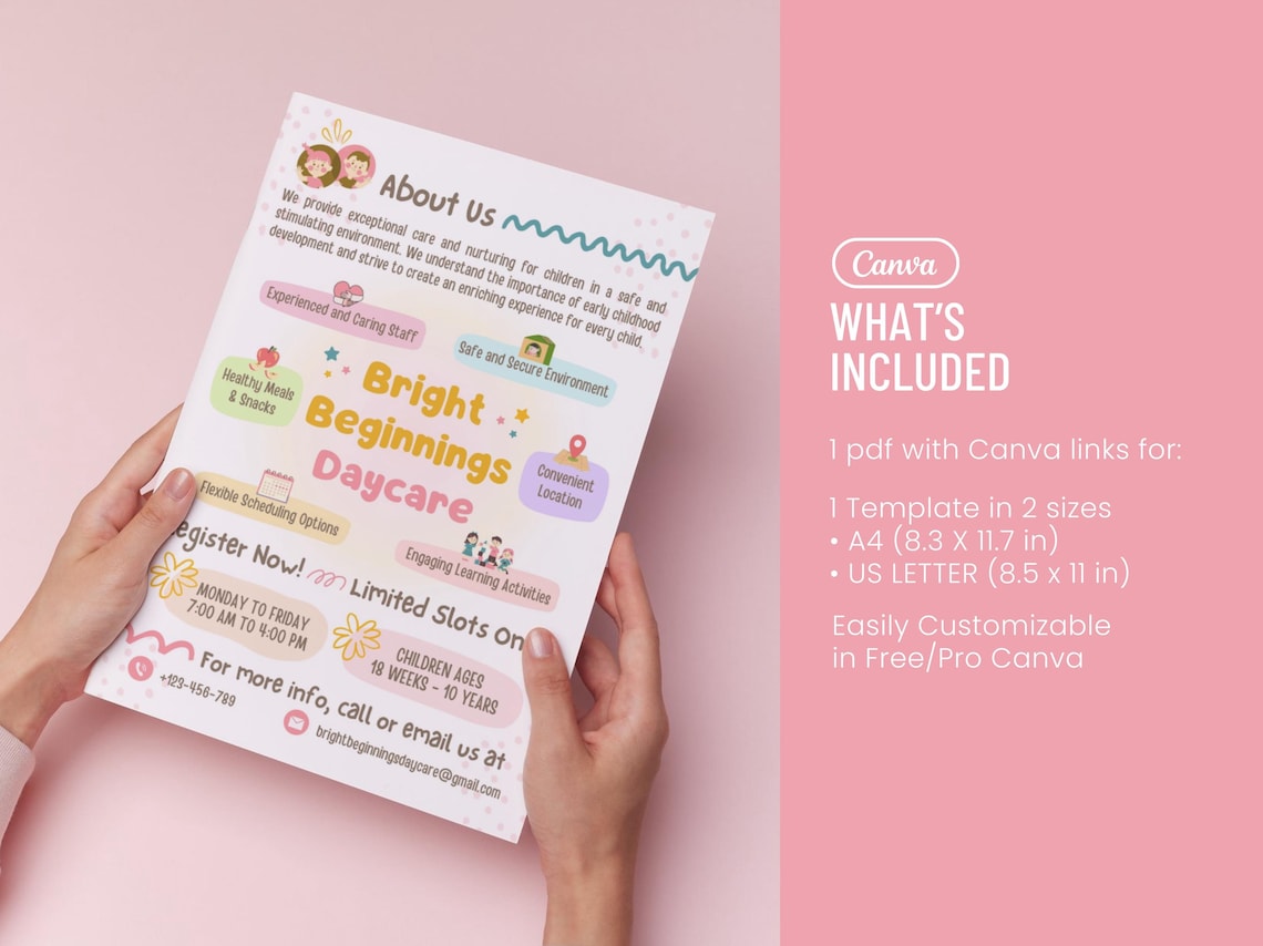 Editable Daycare Flyer Canva New Template, Preschool/childcare Center ...
