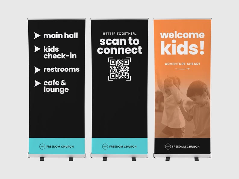 Modern Church Retractable Banner Templates: Church Lobby Welcome Signs ...