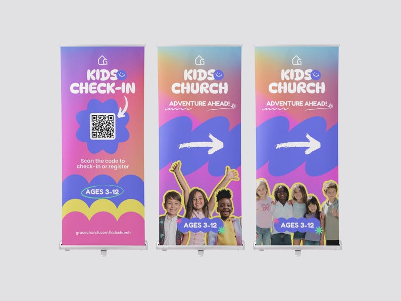 Modern Kids Church Retractable Banner Canva Template, Kids Ministry Pop ...