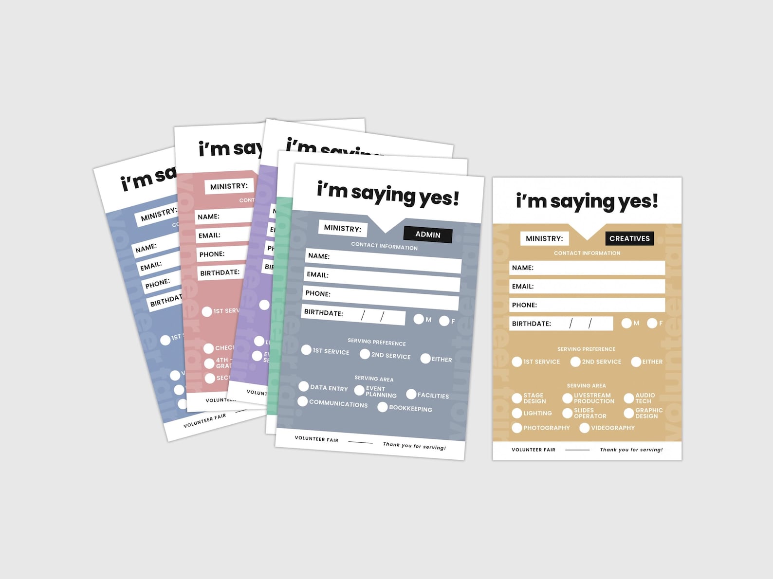 Church Volunteer Cards Template: Ministry Sign-up Forms (canva Editable ...