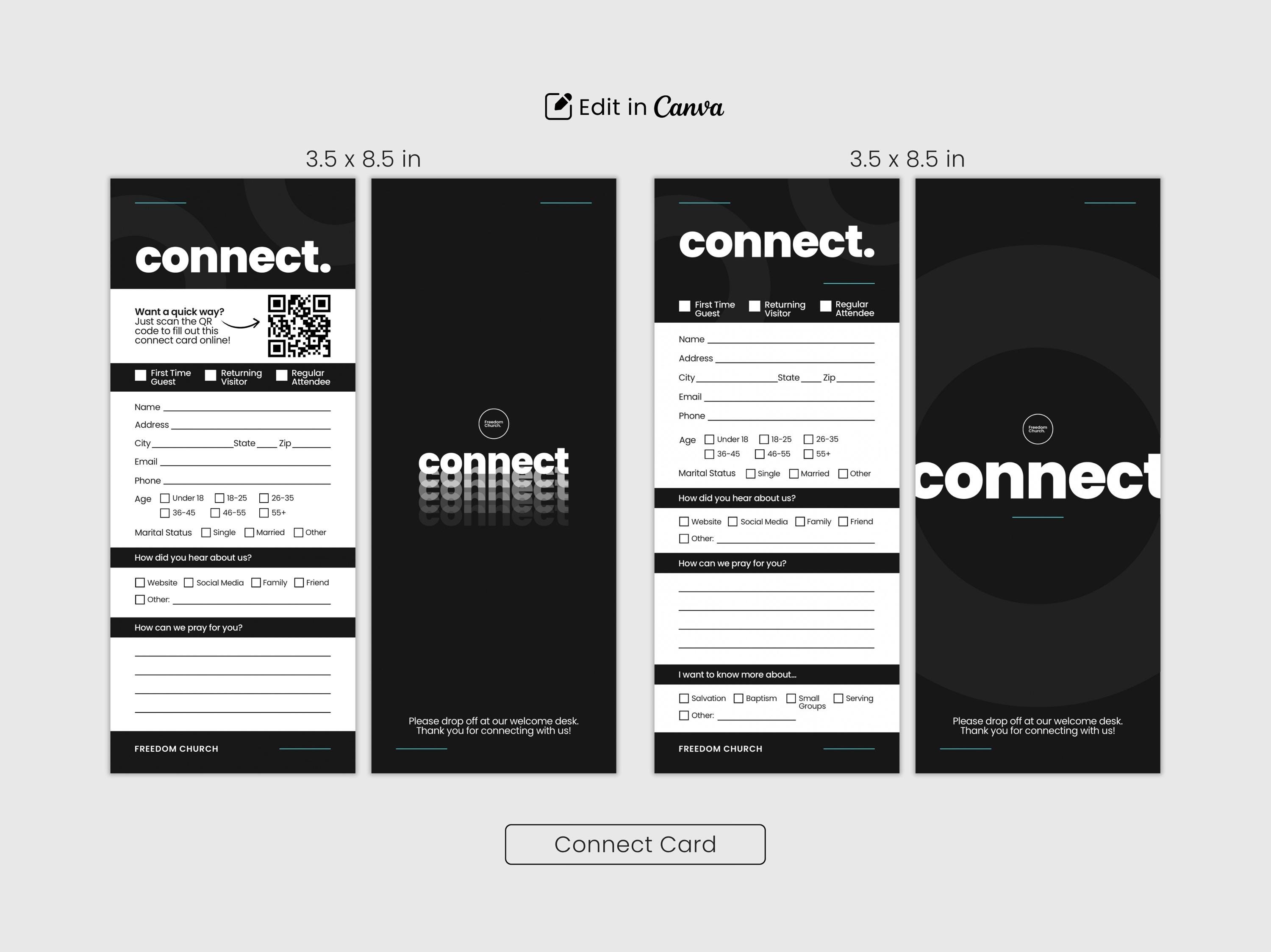 Modern Church Connection Card Canva Template, New Connect Card, Sunday ...