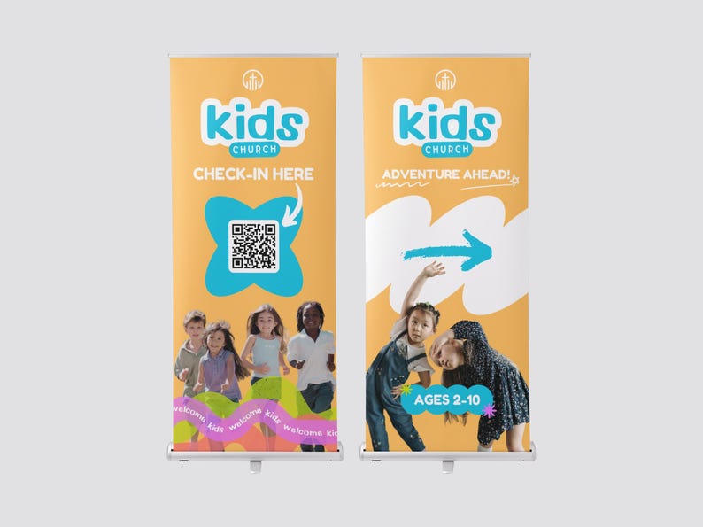 Modern Kids Church Retractable Banner Canva Template, Kids Ministry Pop ...