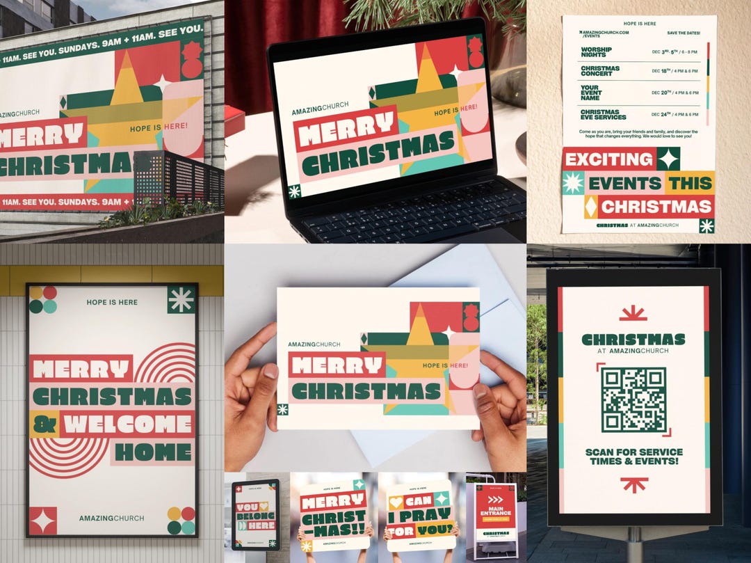 Modern Christmas Graphics Pack: Bold Shapes, Warm Retro Tones Design ...