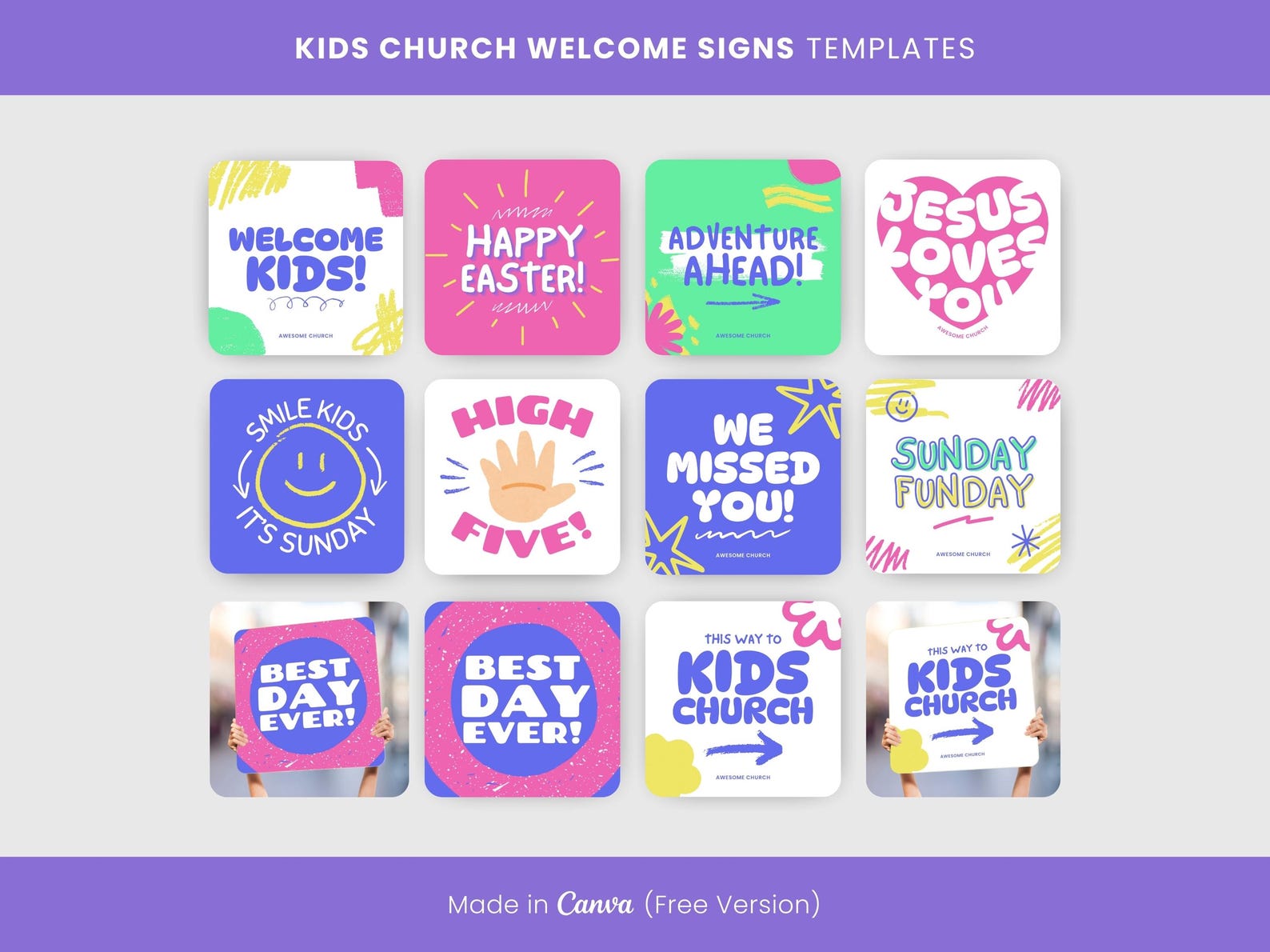 Kids Church Welcome Signs: Vibrant Pop Signs (canva Templates, Instant ...