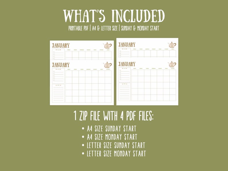 Undated Printable Cottagecore Monthly Calendar Planner Blank Landscape ...