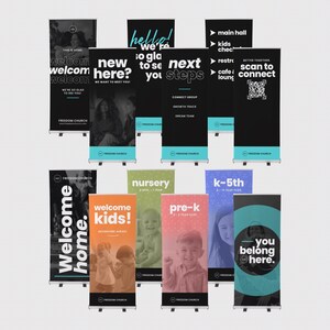 Modern Church Retractable Banner Templates: Church Lobby Welcome Signs ...