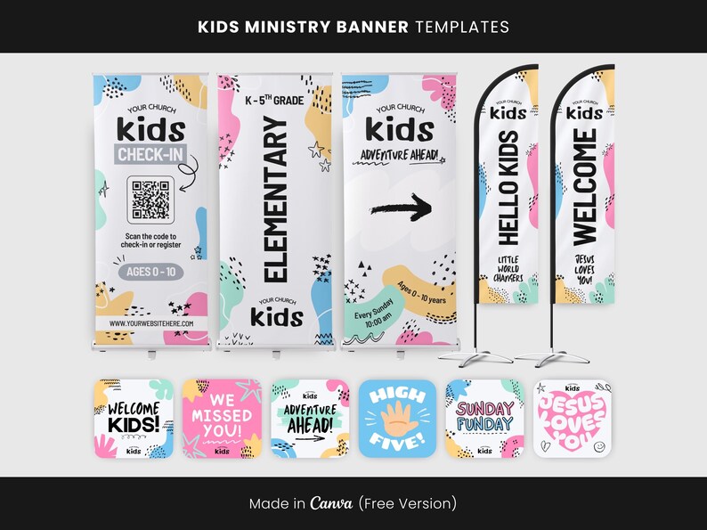Kids Ministry Banner Templates: Modern Kids Church Welcome Signs (canva ...