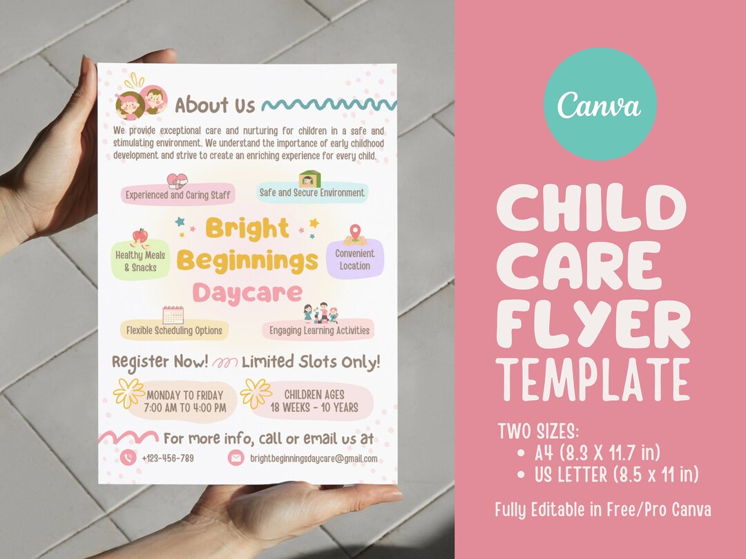 Editable Daycare Flyer Canva New Template Preschool/childcare Center ...