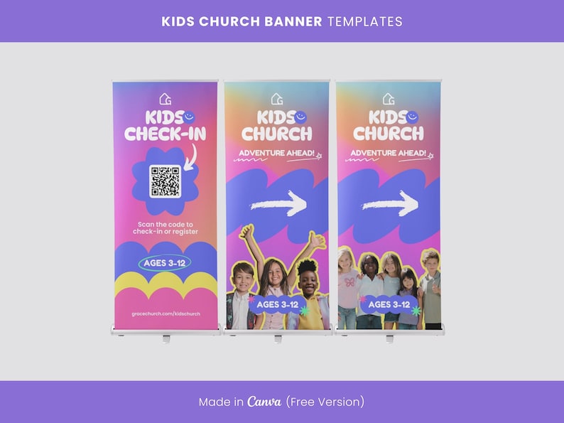 Modern Kids Church Retractable Banner Canva Template, Kids Ministry Pop ...