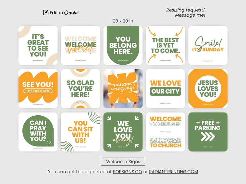 15 Modern Church Welcome Signs: Canva Templates (20x20 In, Digital ...