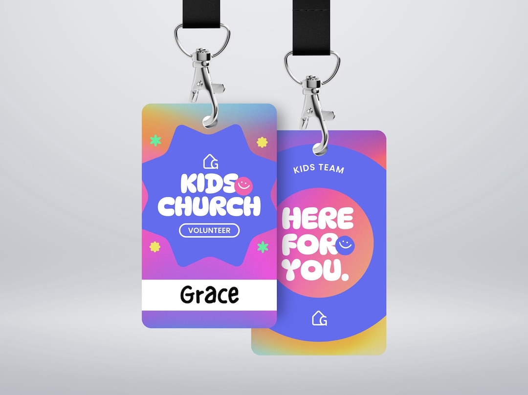 Kids Church ID Badge Templates: Modern Volunteer Name Tag (digital ...