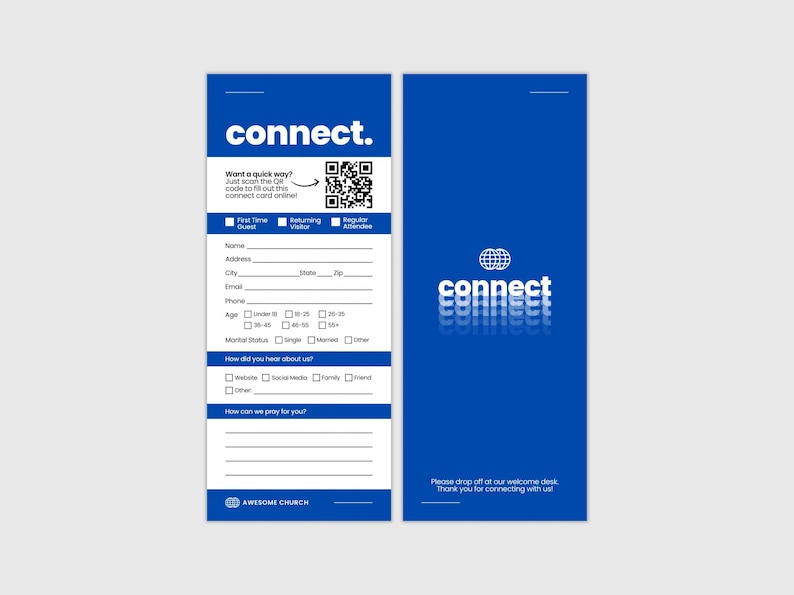 Modern Church Connect Card Template: Minimalist Design (digital ...