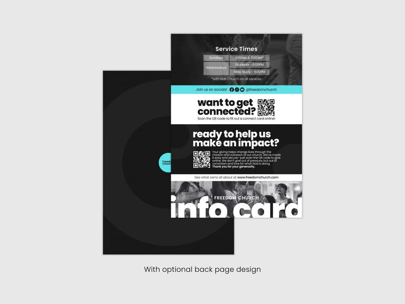 Modern Church Info Card Template: QR Code Connect, Giving, Service ...