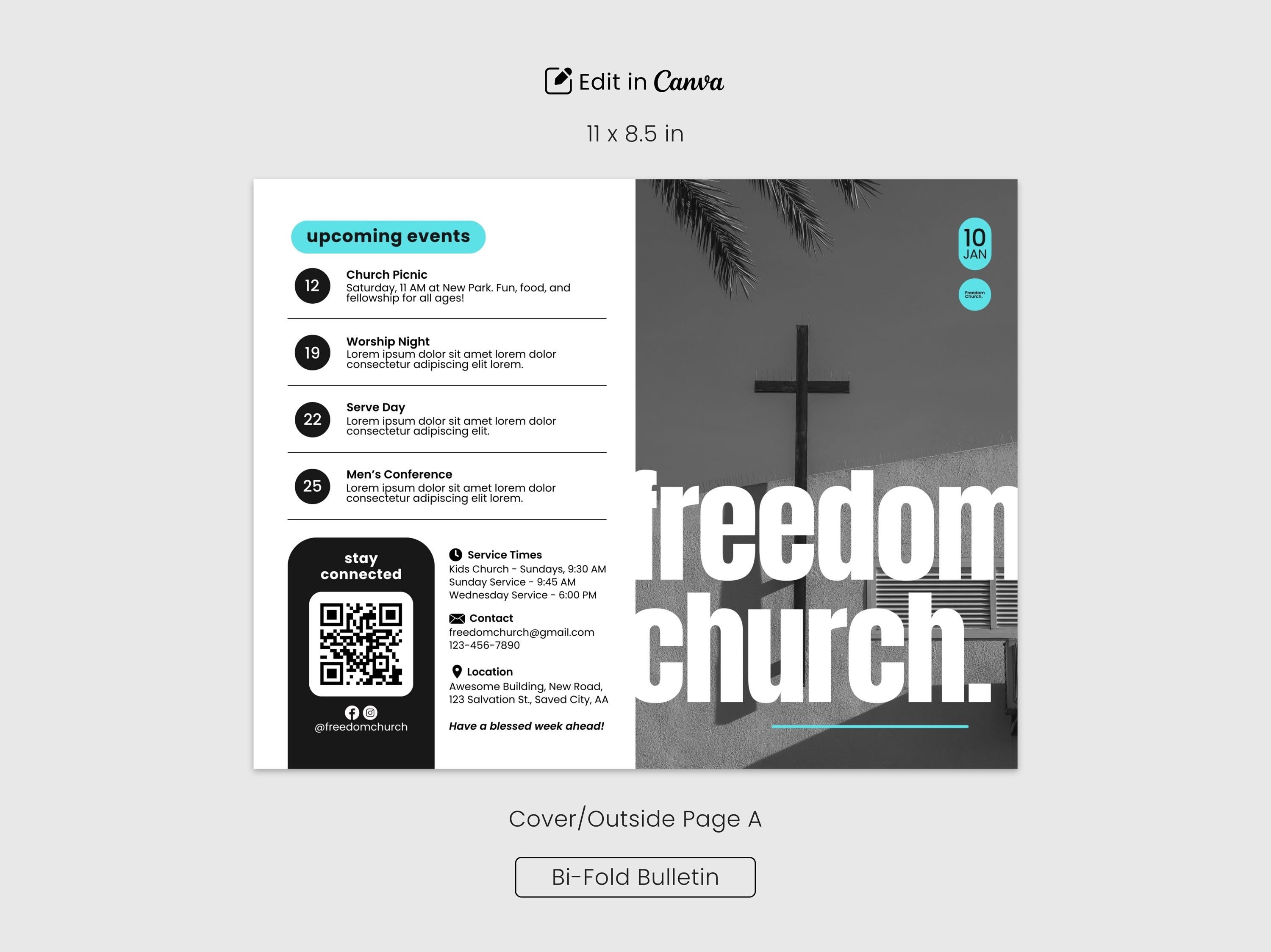 Modern Church Bi-fold Bulletin Template: Editable Canva Design (digital ...