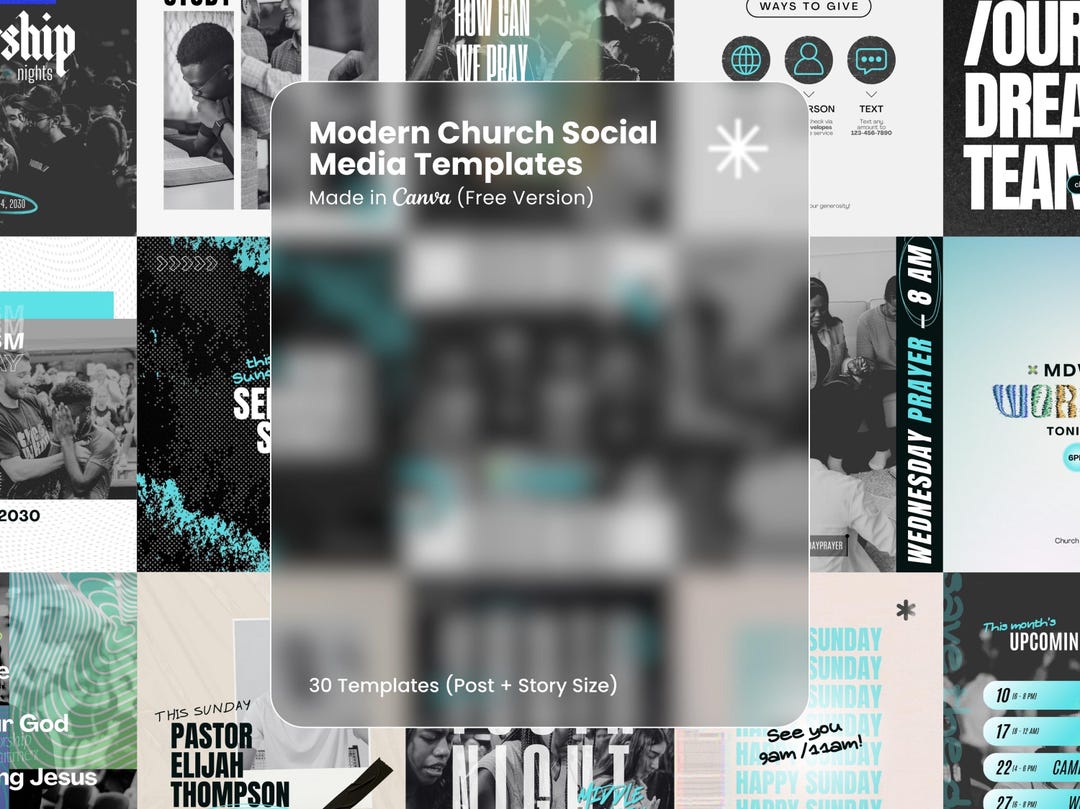 30 Church Social Media Canva Templates: Modern Sunday Service (digital ...