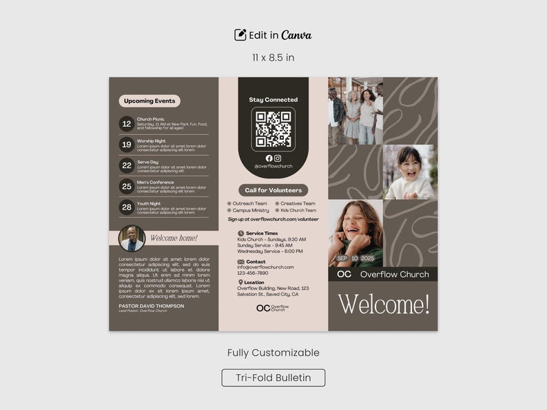 Modern Church Tri-fold Bulletin Canva Template, Unique Church Bulletins ...