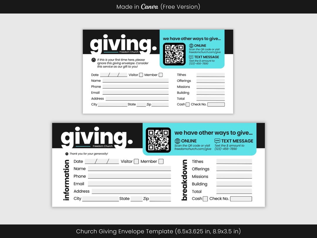 Modern Church Giving Envelopes Canva Template, Aesthetic Tithes and Offerings Envelope, Sunday ...