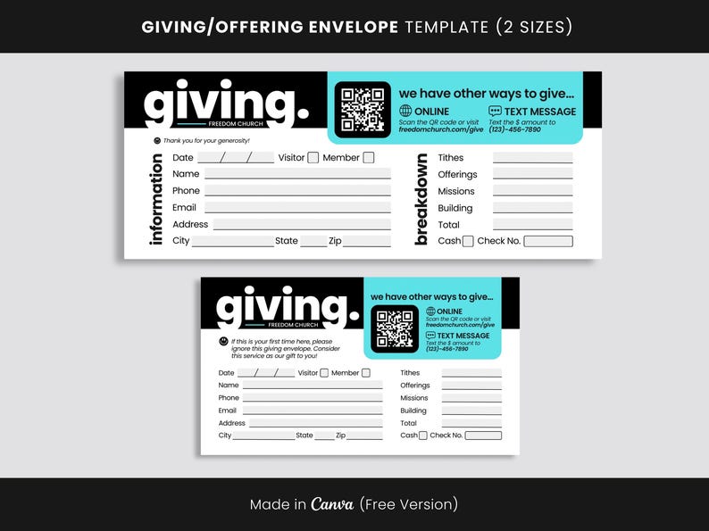 Modern Church Giving Envelopes, Tithes & Offerings Canva Template ...