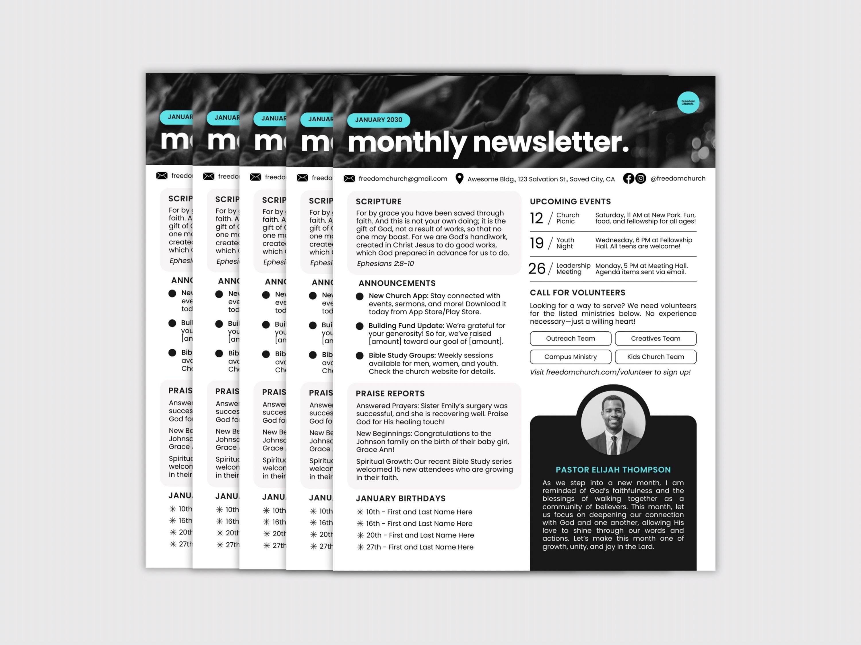 Modern Church Monthly Newsletter Canva Template, Aesthetic New Church ...