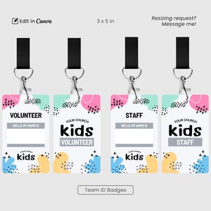 Kids Church ID Badge Canva Template, Modern Staff & Volunteer Name Tag ...