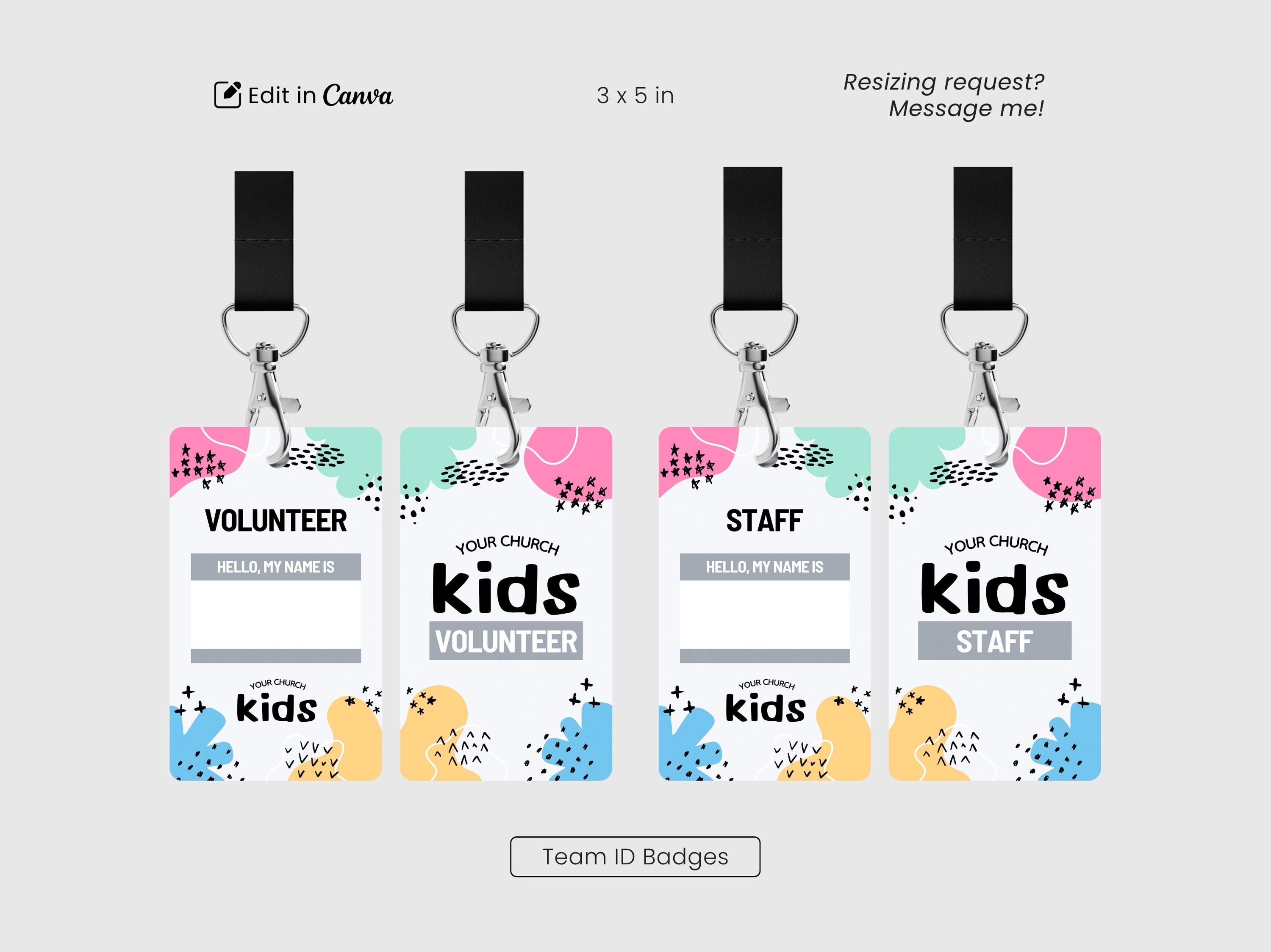 Kids Church ID Badge Canva Template, Modern Staff & Volunteer Name Tag ...