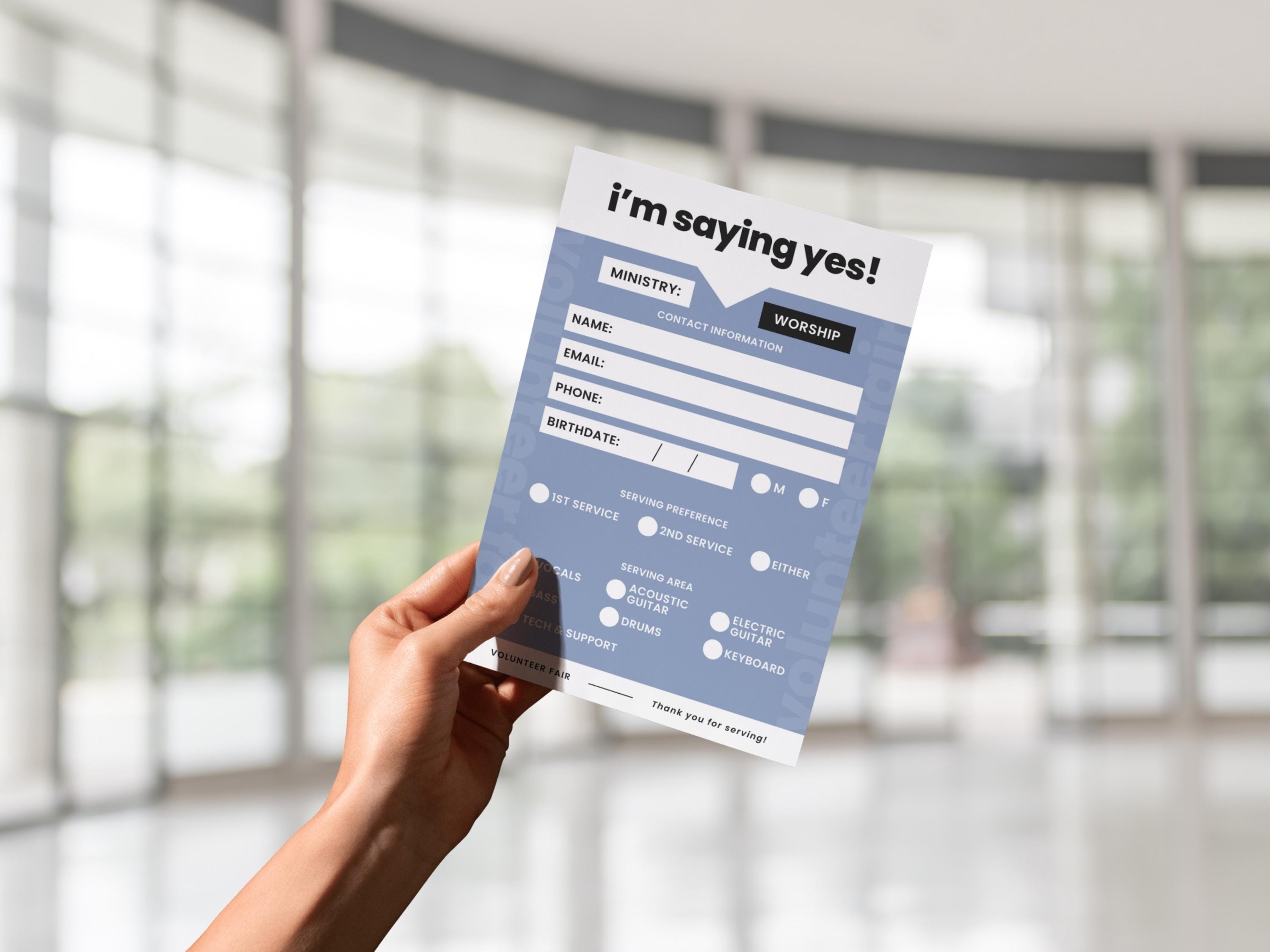 Church Volunteer Cards Template: Ministry Sign-up Forms (canva Editable ...