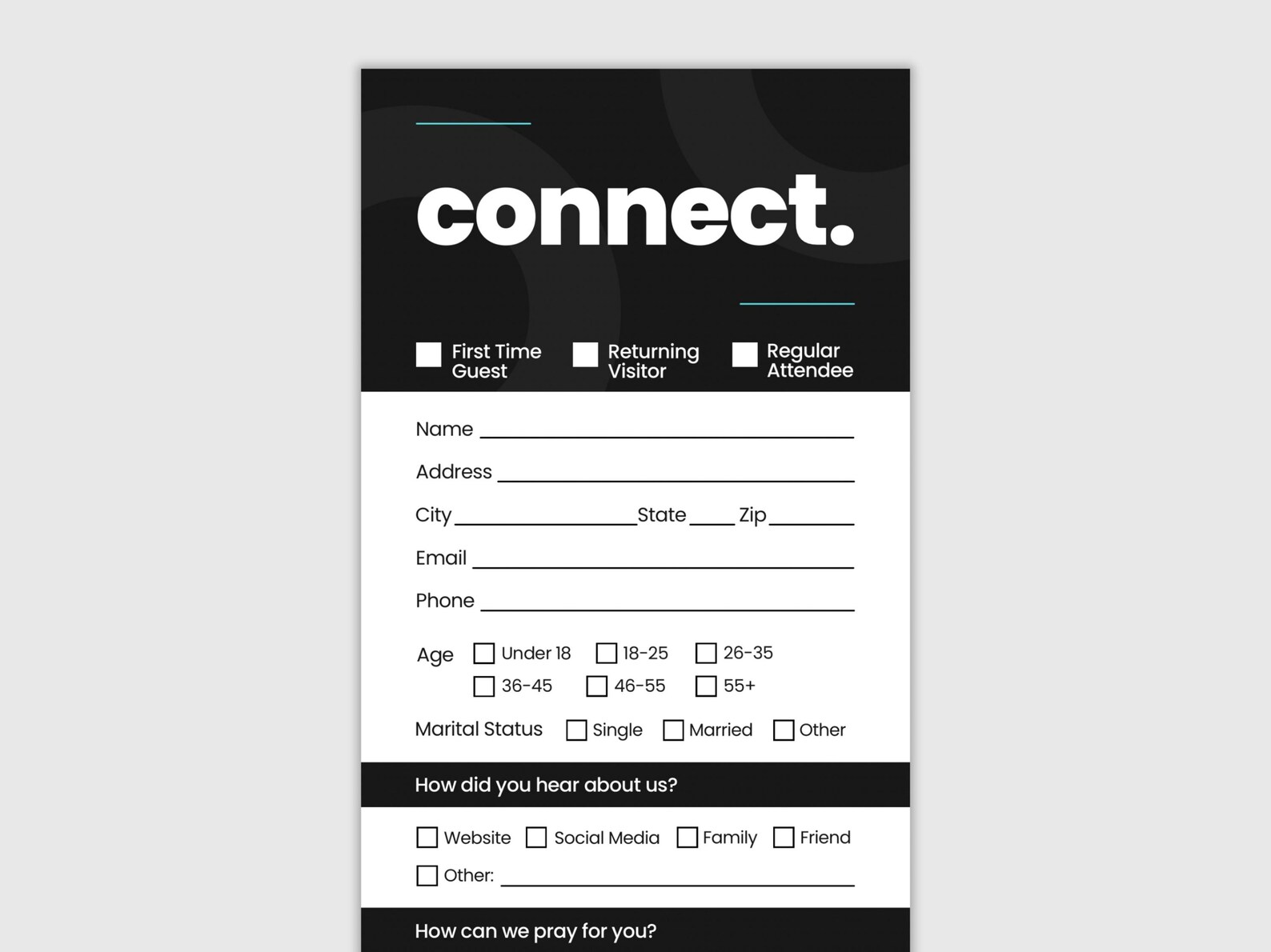 Modern Church Connect Card Template (digital Download) - Etsy