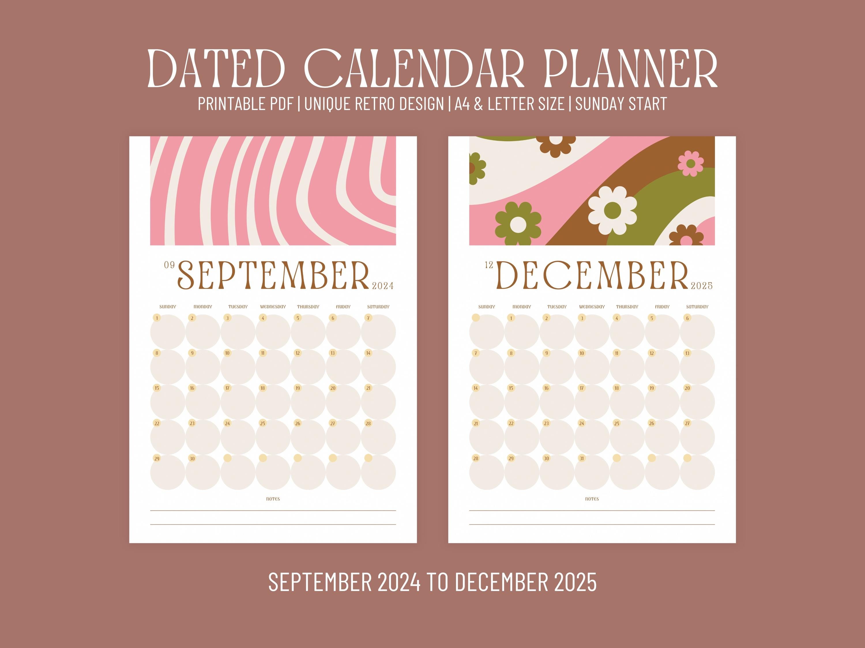 2024-2025 Printable Retro Monthly Calendar Planner sep 24-dec 25 ...