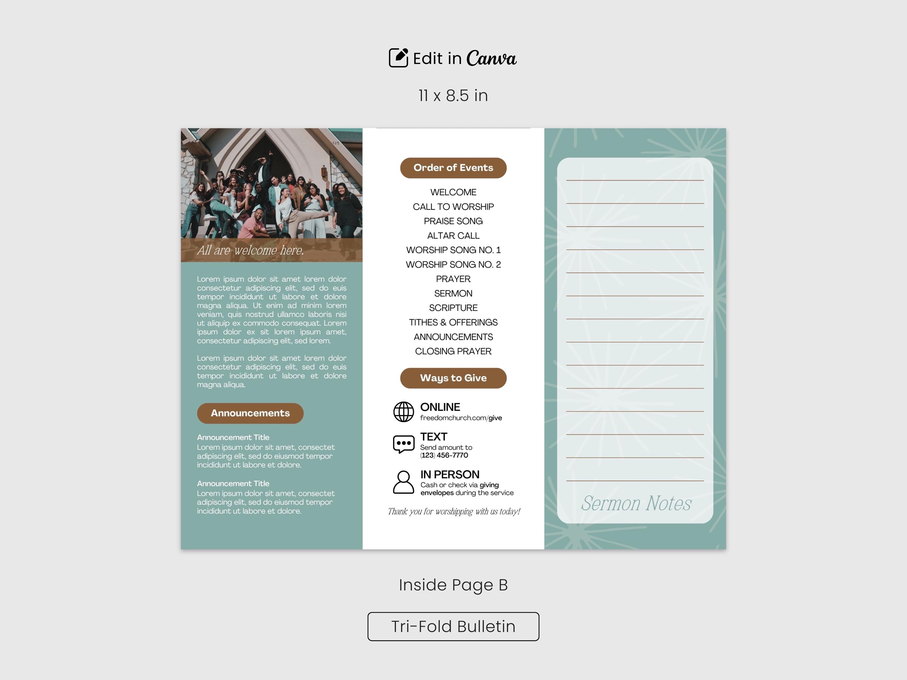 Modern Church Tri-fold Bulletin Canva Template, Unique Church Bulletins ...
